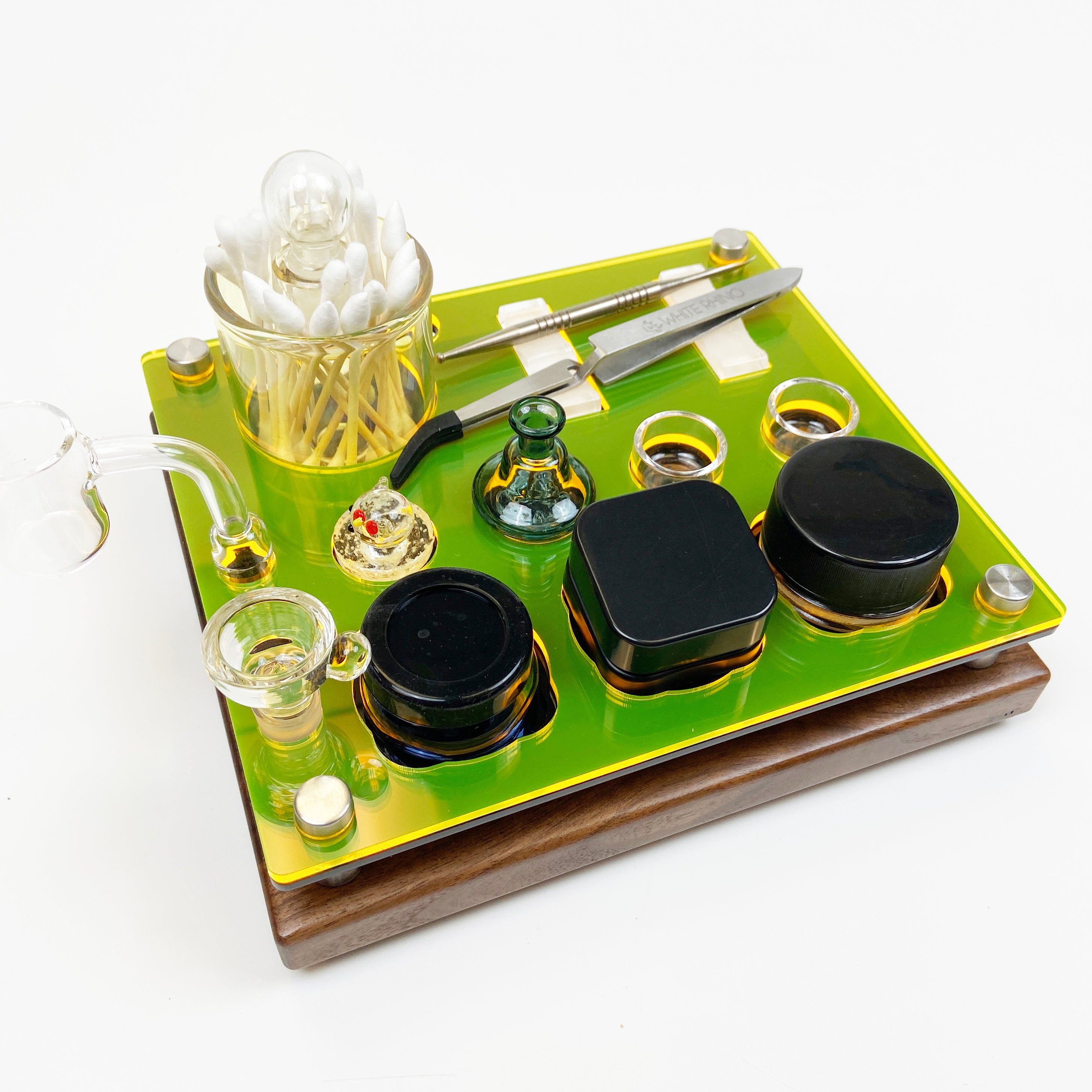 Mini Dab Tray Cleaning Station Greek Glass ISO Jar, Banger, Cap Holes