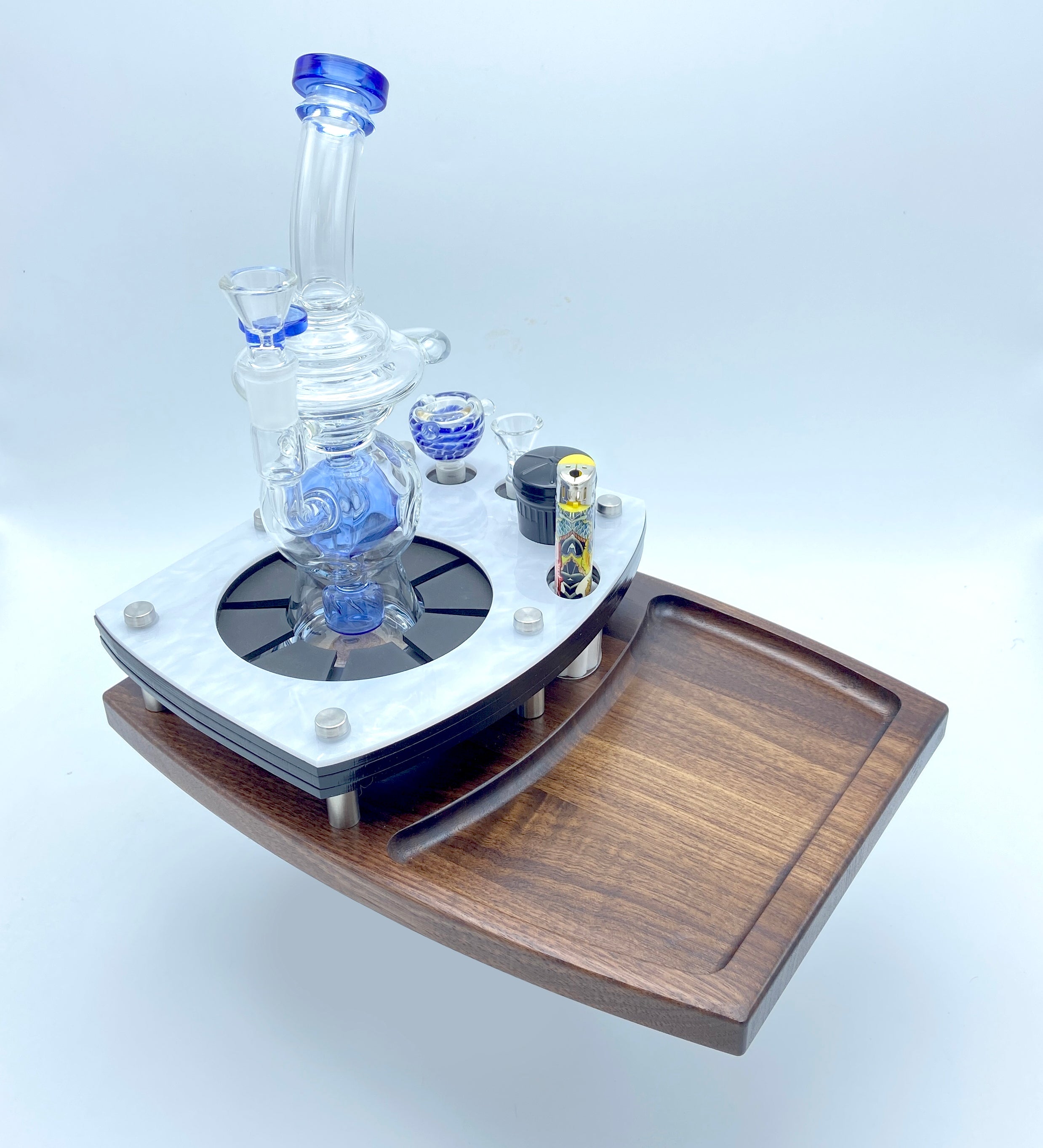 ETray Bong Stand and Herb Rolling Tray Combo Unit for Water Pipes